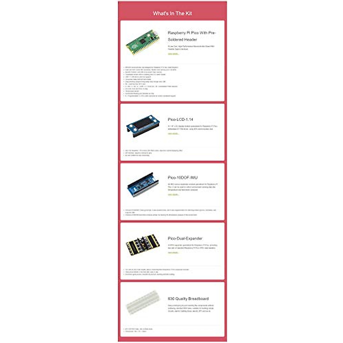 Raspberry Pi Pico Evaluation Kit Package B with The Pico + Color LCD + IMU Sensor + GPIO Expander and Cables