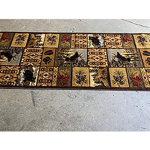 Cabin Style Distressed Antiquated Runner Area Rug Black Bear Elk Deer Wildlife Animal Country Hunting Southwest Wilderness Design 760 (2 Feet X 7 Feet)