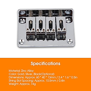 Hardtail Bridge, 4-string Fixed Bridge Replacement Parts for Cigarbox Electric Guitars Ukulele (Silver) 4 String Guitar Bridge 4 String Fixed Bridge