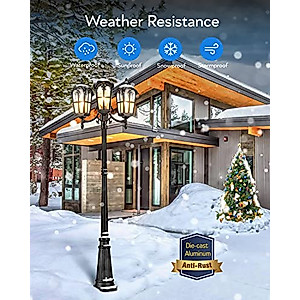 VIANIS 3-Head Outdoor Lamp Post Light Fixture, Black Outdoor Light Dusk Dawn Sensor for Lamp Post, Waterproof Anti-Rust Aluminum Housing with Tempered Glass, Street Light for Garden, Patio, Driveway