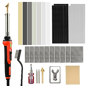 100W Plastic Welding Kit with 96 PCS Rods & 12PCS Mesh & Soldering Iron Tips, Fast Heating 2-in-1 Plastic Welder Soldering Iron Gun, Temperature Control for Car Bumper, Dashboard, Kayak Repair Tool