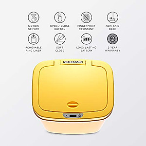 Ninestars DZT-12-5YL Bedroom or Bathroom Automatic Touchless Infrared Motion Sensor Trash Can, 3 Gal 12 L, ABS Plastic (Rectangular, Yellow) Trashcan
