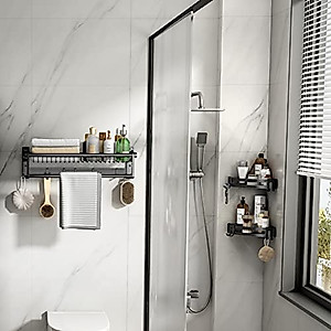 VOLPONE Foldable Towel Rack with Corner Shower Caddy Bathroom Towel Shelf with Shower Shelf