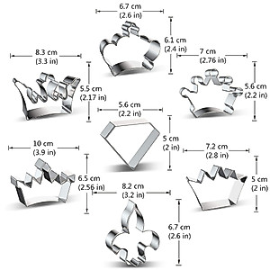 Crown Cookie Cutter Set of 7 pcs, Stainless Steel Princess Crown Series Fondant Cutters Baking Molds