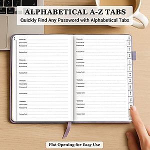 Password Book with Alphabetical Tabs – Hardcover Internet Address & Password Organizer – Password Keeper Notebook for Computer & Website – 5.2 x 7.6" Log-in Password Journal w/ Thick Paper (Lavender)