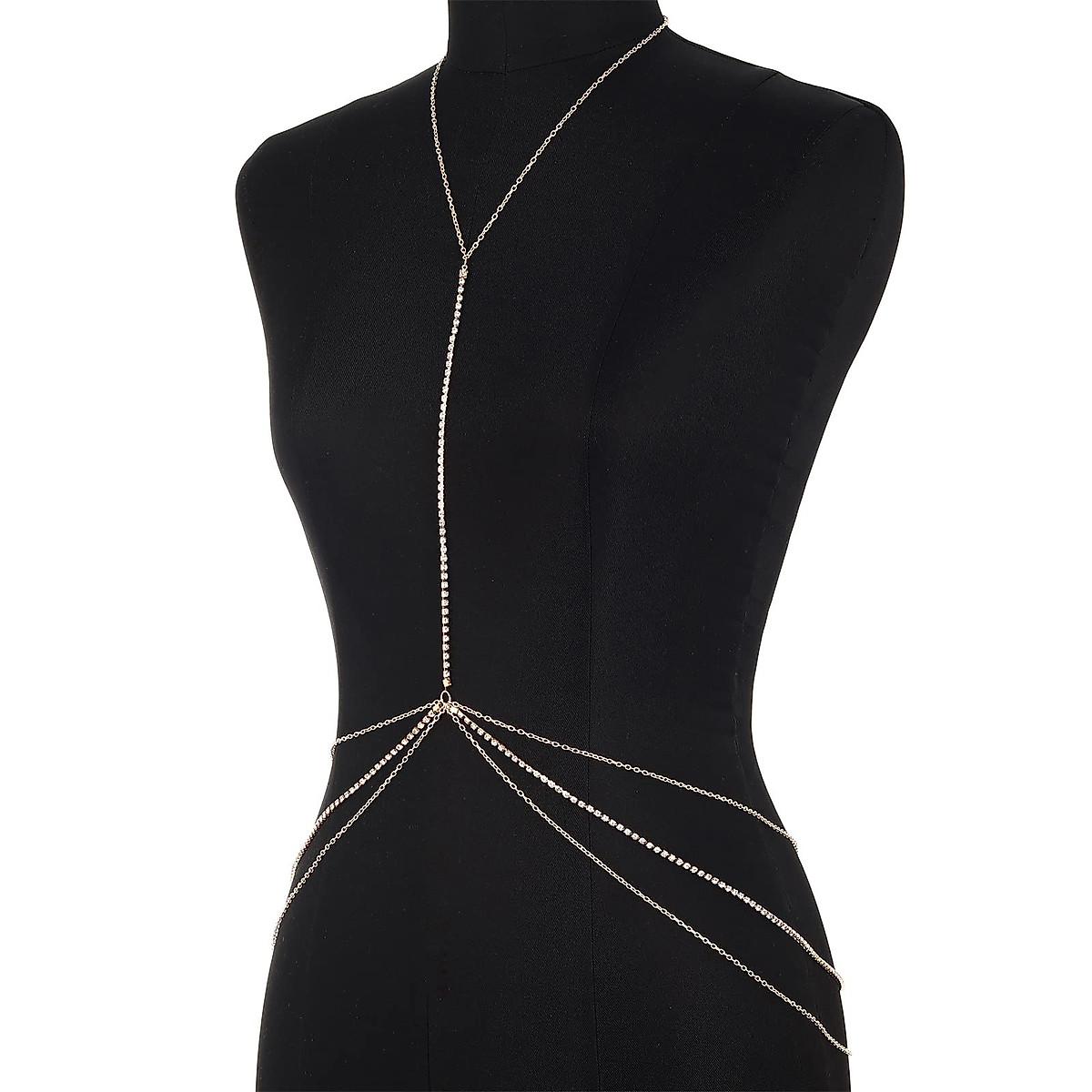 Rhinestone Body Chains Jewelry For Women Sexy Belly Waist Chain Bikini Beach Accessories (Gold color)