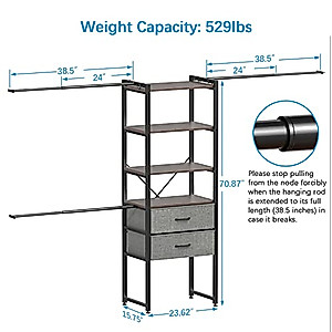 Timate P8 Walk in Closet Organizer System Kit Metal Closet System with Expandable Hanging Rod Custom Adjustable Closet Shelves for Bedroom, 6 to 8.4 FT Storage Rack, Built in Closet Shelving, Black