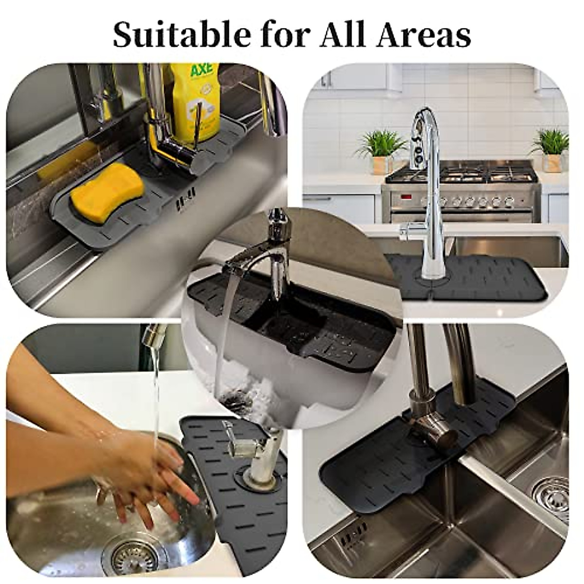 Silicone Kitchen Faucet Mat, Behind Sink Splash Guard, Self Draining Sink Pad Behind Faucet, Faucet Splash Guard, Faucet Drying Mat for Kitchen, Bathroom, Rv Sink(Darkgray)