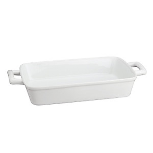 HIC Kitchen Rectangular Lasagna Pan with Handles, Fine White Porcelain, 13 x 9 x 2.5-Inches
