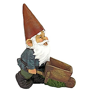 Design Toscano QM2433000 Wheelbarrow Willie Garden Gnome Statue Bird Feeder, 12 inch, Multicolored
