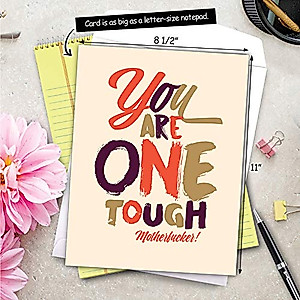 NobleWorks - Jumbo Funny Get Well Greeting Card (8.5 x 11 Inch) - Humor Cartoons, Feel Better Soon Card - One Tough MotherF-ker J6411GWG