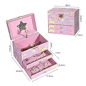 lekymo Jewelry Box for Girls Kids Jewelry Box Musical Ballerina Box for Girls, Unicorn & Mermaid Design Jewelry Box with 2 Pullout Drawers Jewelry Organizers for Bedroom Christmas Birthday Gifts