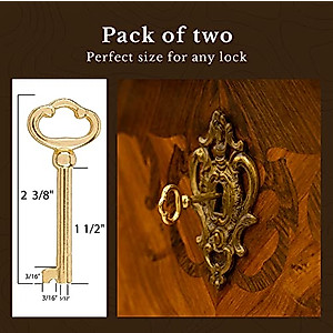 UNIQANTIQ HARDWARE SUPPLY Brass Plated Hollow Barrel Skeleton Key for Grandfather Clock Doors, Cabinet Doors, Dresser Drawers, Desk - Antique, Vintage, Old Furniture | KY-2 (2)