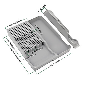 AWZITUO In Drawer Knife Organizer, 2 Tier Kitchen Knife Drawer Holder Insert with Expandable Storage Tray Holds 11 Knives, Drawer Knife Organizer for Kitchen Saves Space (Gray)