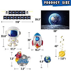 Outer Space Party Supplies, 87Pcs Party Decorations - Rocket Balloons, Solar System Swirl Decorations, Cupcake Toppers, Astronaut Birthday Banner, Backdrops