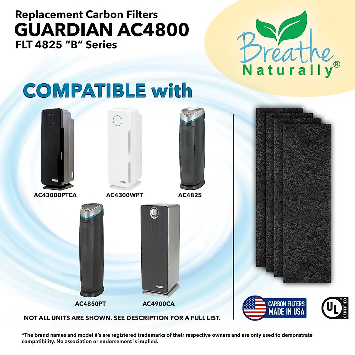 Breathe Naturally - Extra Thick Carbon Prefilter B Compatible with GGuardian FLT4825 Purifiers AC4800 Series - Measured Exactly to Fit GGuardian FLT4825 Series - Made in USA(2 pack Carbon Pre-filters)
