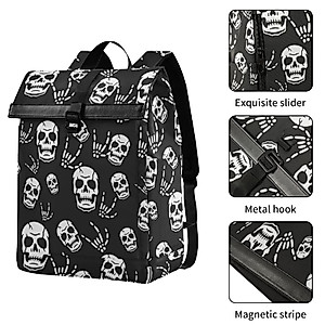 CBBYY Gothic Skeleton Travel Roll Top Backpack for Men, Expandable Waterproof Trendy Laptop Backpack