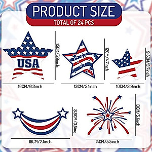 Whaline 24Pcs Patriotic Refrigerator Magnets 4th of July Stars Fireworks Refrigerator Magnetic Stickers Stars and Stripes Magnetic Decals for Independence Day Fridge Metal Door Cabinets Mailbox Decor