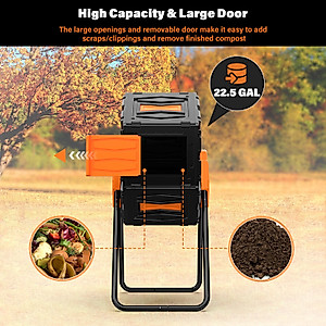 Marcytop Compost Tumbler, Easy Assemble & Efficient Outdoor Compost Bin, 22.5 Gallon/85 Liter High-Volume Tumbling Composter for Garden, Kitchen, and Yard Waste, Orange Door