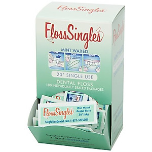 Floss Singles Dental Floss Dispenser Box, Light Green, Mint, 20" Strands, 180 Count