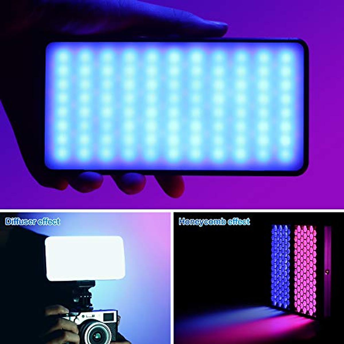 VIJIM VL196 RGB LED Video Light with Adjustable Stand,Dimmable 2500K-9000K Full Color 20 Lighting Effect Modes Camera LED Lights, Portable Photography Lighting with Softbox and Honeycomb Frame