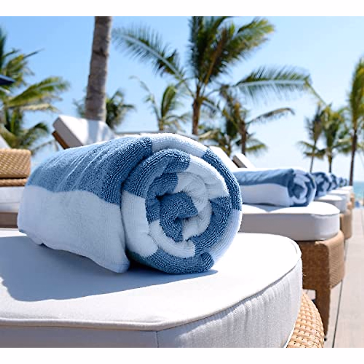 White Classic Beach Towels Oversized Cabana Stripe Cotton Bath Towel Large - Luxury Plush Thick Hotel Swim Pool Towels for Adults Super Absorbent Quick Dry - 35x70 Light Blue [2 Pack]