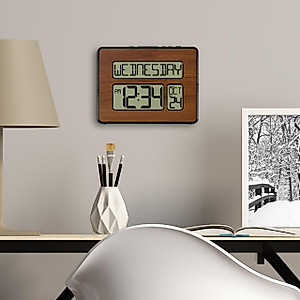 La Crosse Technology 513-1419-WA-INT Atomic Large Full Digital Calendar Clock, Walnut, 9.84"L x 1.14"W x 7.48"H