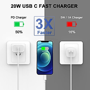 Phone 12 13 14 Fast Charger,[MFi Certified] 2Pack 20W Phone Charger Fast Charging Block Adapter with 10FT USB-C to Lightning Data Sync Charging Cord for iPhone 14 13 12 11 Pro Max Xs Xr X 8
