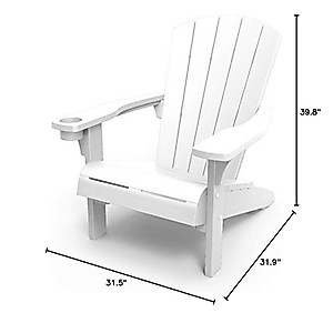 Keter Alpine Adirondack Resin Outdoor Furniture Patio Chairs with Cup Holder-Perfect for Beach, Pool, and Fire Pit Seating, White