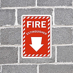 SmartSign 10 x 7 inch “Fire Extinguisher” Sign with Down Arrow and Pre-Cleared Holes, Digitally Printed, 55 mil HDPE Plastic, Red and White