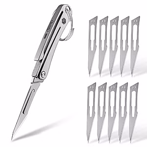 KeyUnity KK07 Mini Titanium Scalpel Knife with #11 Replaceable Blades, EDC Utility Folding Knife with Pocket Clip, for Outdoor Hunting, Camping, Fishing, Hiking