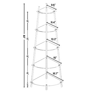CRTERICX Acrylic Corner Bookshelf, 61" H, 5-Tier Clear Ladder Bookcase for Small Spaces, Multipurpose Corner Shelf for Living Room, Bathroom, Office