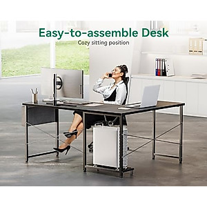 AODK L Shaped Desk, 50 Inch Computer Desk with Storage Bag, Reversible Home Office Desk with Host Stand, Black Corner Table for Bedroom Studio, Modern Wood PC Desk for Study Work