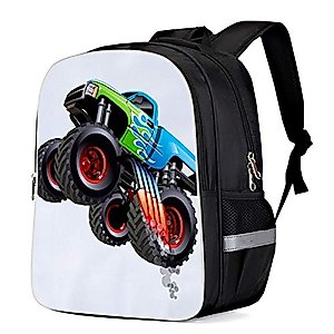 Cool School Backpack Cartoon Monster Truck School Book Backpack for Teens Boys Girls, Transportation Lorry Carry Bag Durable Laptop Computer Bag for Day Trips Mountain Sports (Large)