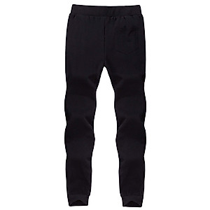 Yeokou Men's Casual Warm Sherpa Lined Elastic Waist Pant Trousers Joggers (Medium, Black-Ribbed Cuff)