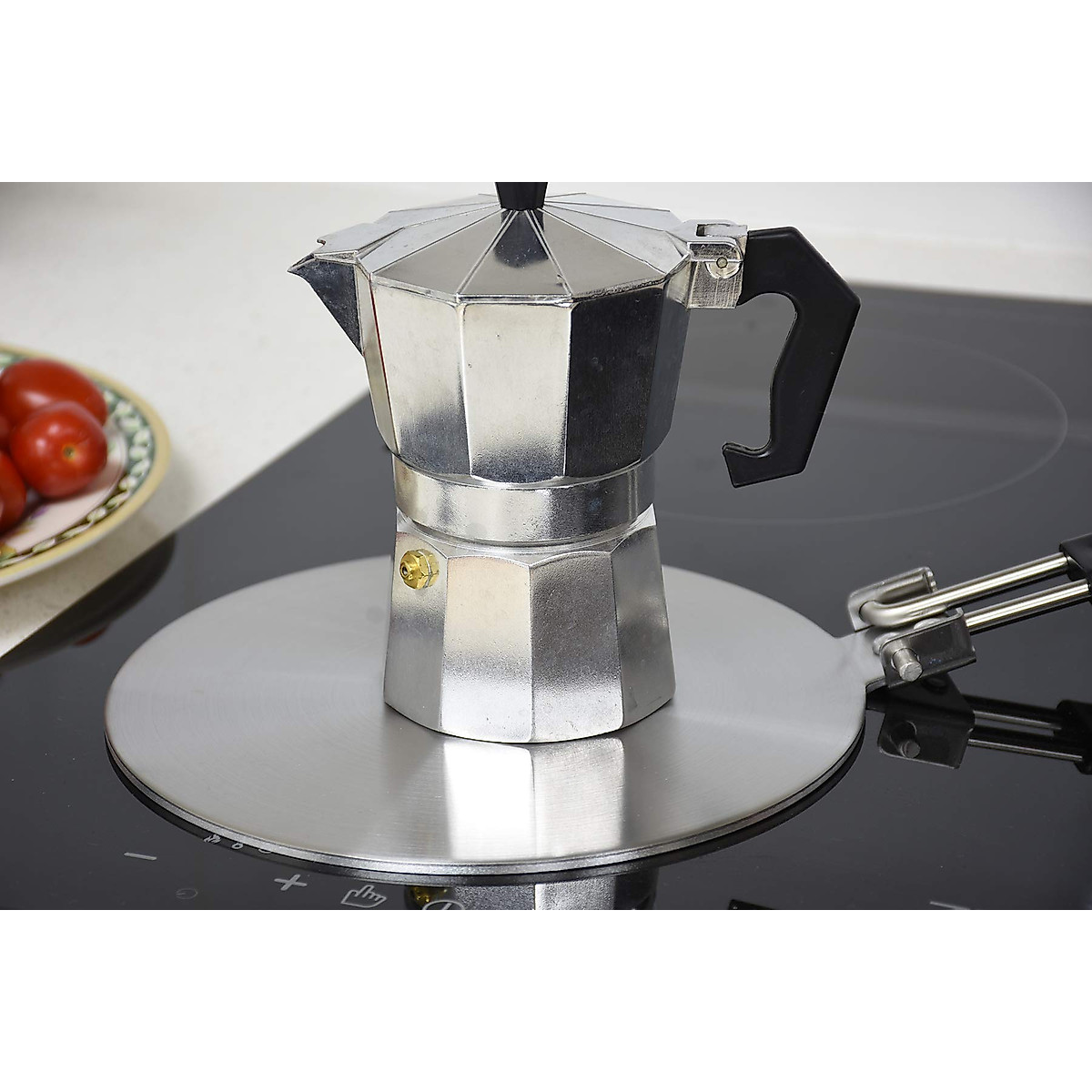 9.45inch Heat Diffuser Stainless Steel Induction Diffuser Plate with Foldable PP Handle, Induction Adapter Diffuser Converter Hob Simmer Ring Plate for Electric Gas Stove Glass Induction Cooktop