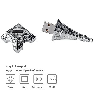 64GB Tower USB Flash Drive with Gift Box, Leizhan Tower Shape Metal Thumb Drive Memory Stick Creative Gift Pendrive Zip Drive, Silver