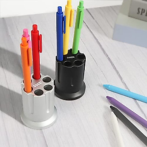 SANZIE Revolver For Six Set Pen Holder Metal Pencil Holder for Desk Aluminum Pencil Stand Desktop Office Supplies Gentleman Pen Organizer(Silver)