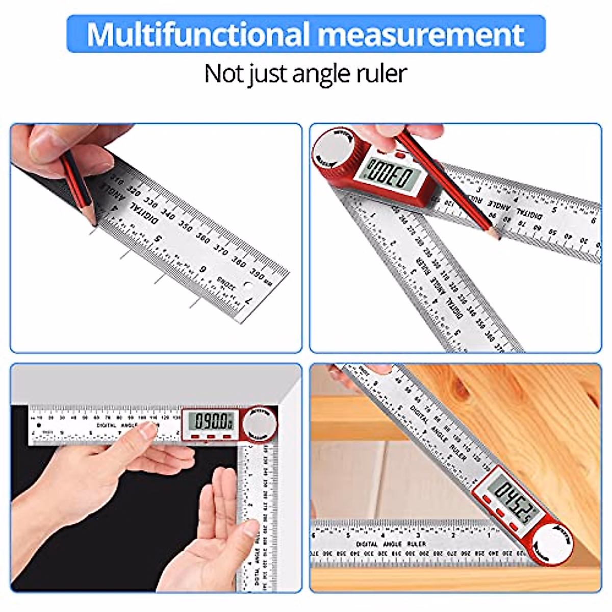 CAMWAY Digital Angle Ruler Protractor 8 Inch,Stainless Steel Digital Angle Finder, Reverse Display, Data Hold LCD Display Zero Locking Function Inside Outside Measuring Ruler