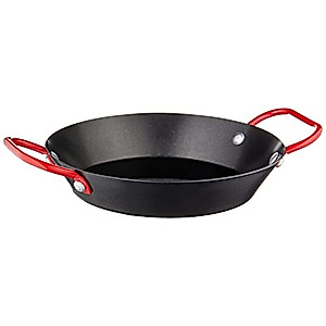 IMUSA USA Paella Pan, 6", Black with Red Handles