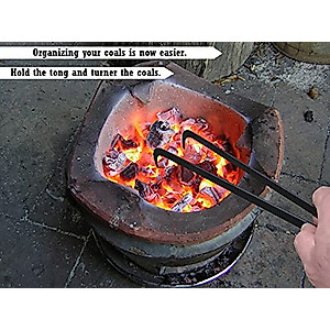 Charcoal Tongs, BBQ Charcoal Tongs, 15.75 Inch, Charcoal Tongs For Grill, Heavy Duty, Charcoal Cherry Picker Tool, Charcoal Grill Rake, Charcoal Grill Poker, Fire Tongs, Camping Fire Poker,Grill Tongs