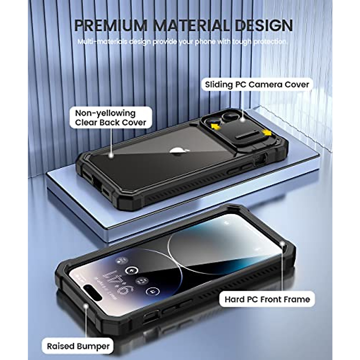 Caka for iPhone 14 Pro Max Case, iPhone 14 Pro Max Case with Slide Camera Cover & Built-in Screen Protector Heavy Duty Shockproof Phone Case Cover for iPhone 14 Pro Max 6.7 inch, Black