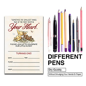 Dolimifa Winnie the Pooh 1st First Birthday Invitations Fill in Style Retro Pooh Bear 1st Birthday Invites, 20 Count With Envelopes