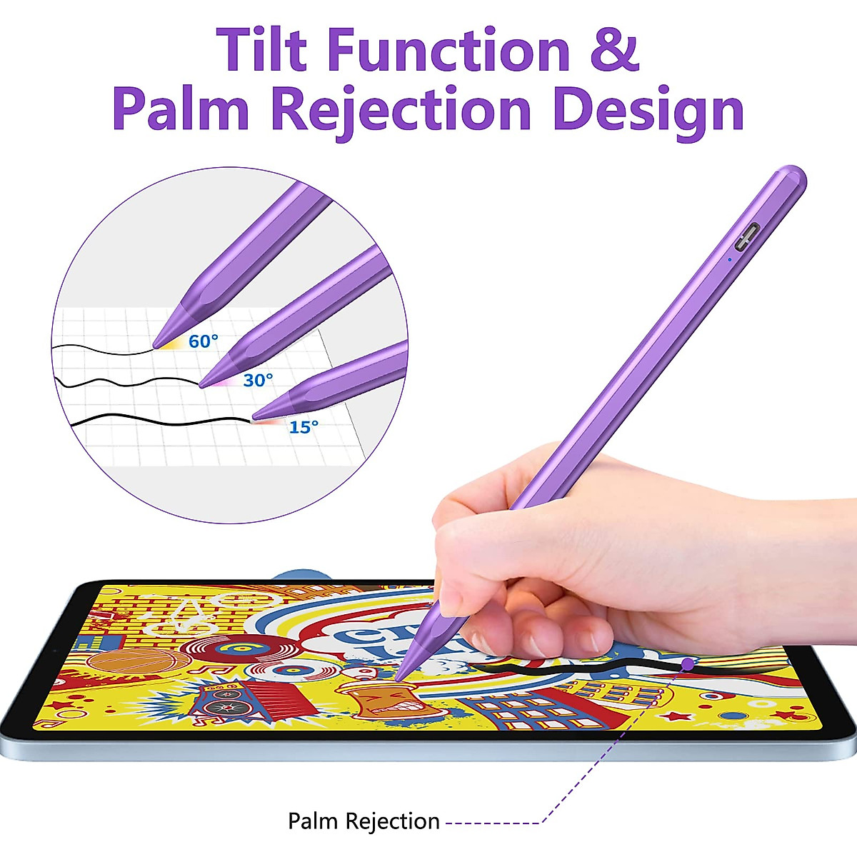 Stylus Pen for iPad, Apple Pencil for 10th/9th Gen, Pro 11" & 12.9", iPad Pencil Compatible with (2018-2022) Apple Air 5th/4th/3rd, Mini 6th/5th, iPad 8th/7th/6th (Purple)