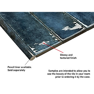 Scandiano Series Handmade Glossy 2.5x10 Subway Porcelain Wall Tile for Kitchen Backsplash, Bathroom Wall, Accent Wall, Fireplace Surround (Blue, Sample)