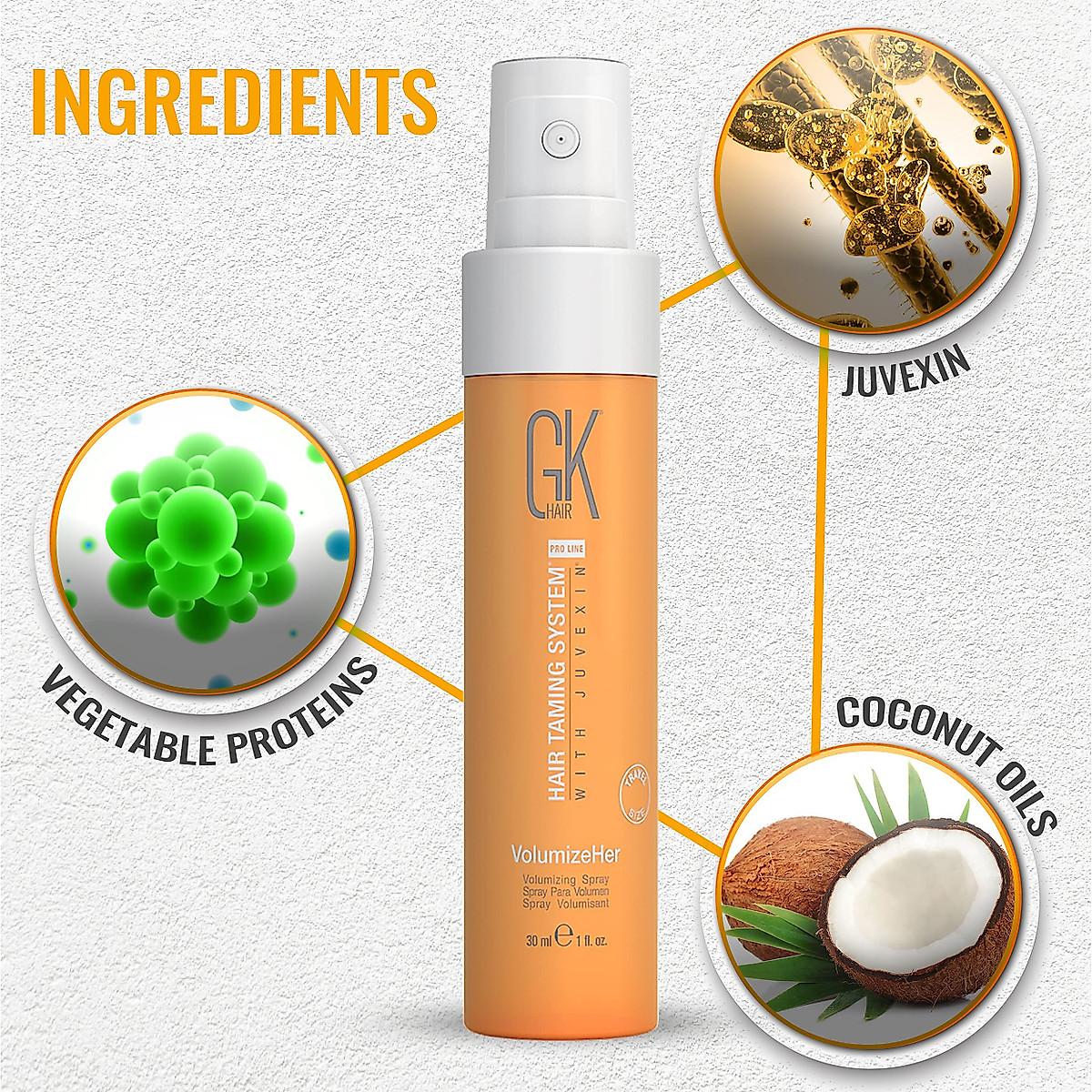 GK HAIR Global Keratin Moisturizing Shampoo and Conditioner Set 100ml I Volumizeher Spray Hair Thickening Spray for Women and Men