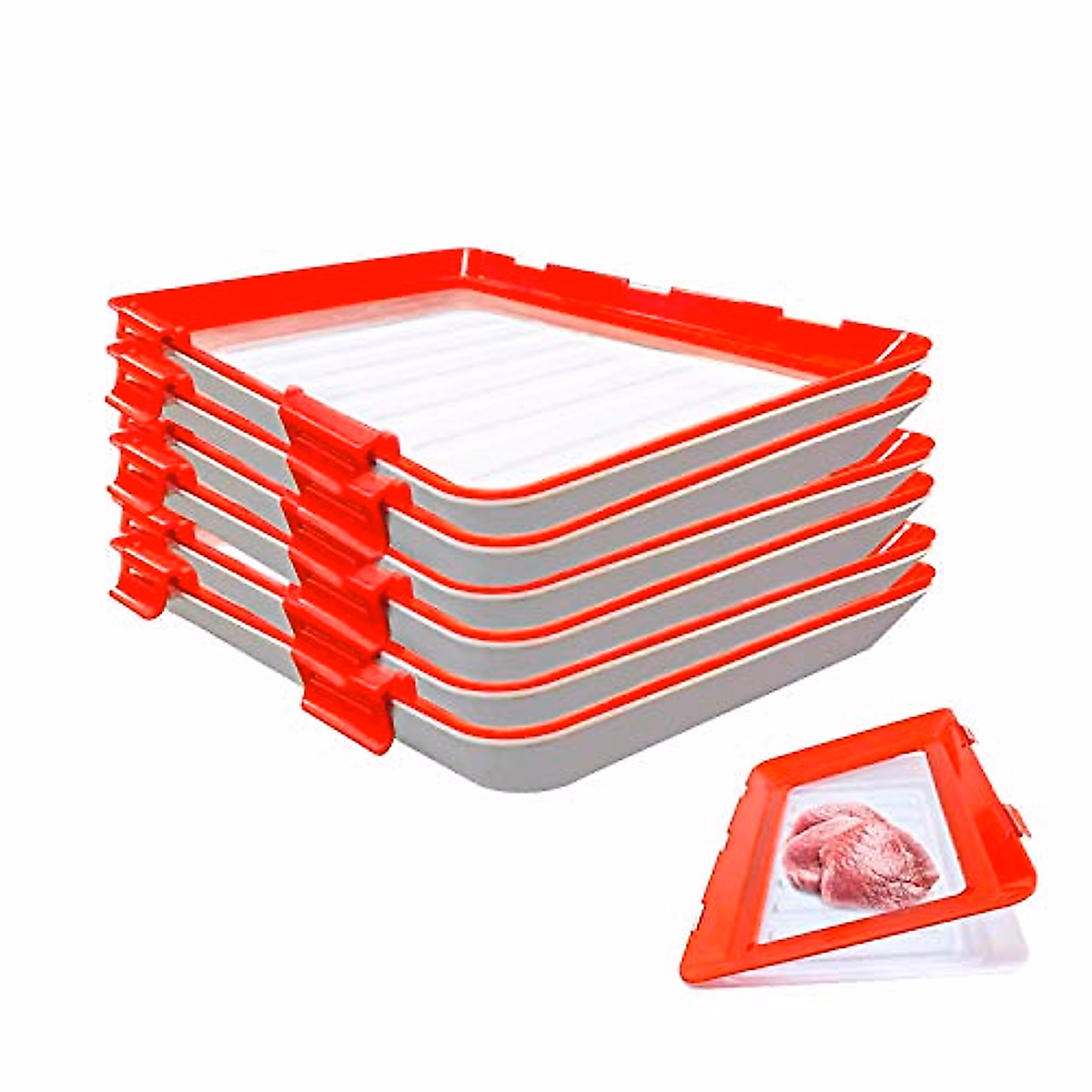 Food Preservation Trays- Stackable, Reusable Food Tray with Plastic Lid, Durable，Superior for Keeping Food Fresh,Dishwasher & Freezer Safe-6 Count