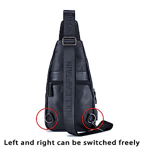 LUKZIJAES Genuine Leather Sling Bag for Men Crossbody Shoulder Chest Pack Hiking Casual Daypack Outdoor Travel Backpack (#1-Black)