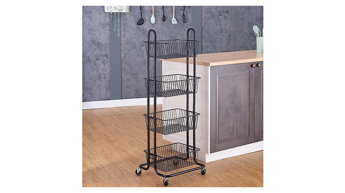 4 Tier Basket Shelf with Wheels - Versatile Storage Solution