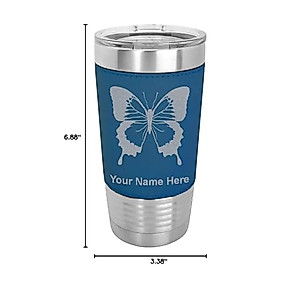 LaserGram 20oz Vacuum Insulated Tumbler Mug, Swallowtail Butterfly, Personalized Engraving Included (Faux Leather, Blue)